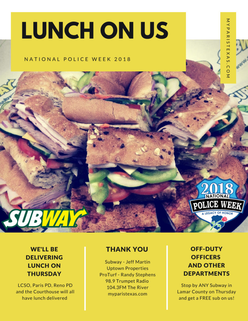 LUNCH ON US || NATIONAL POLICE WEEK - MyParisTexas