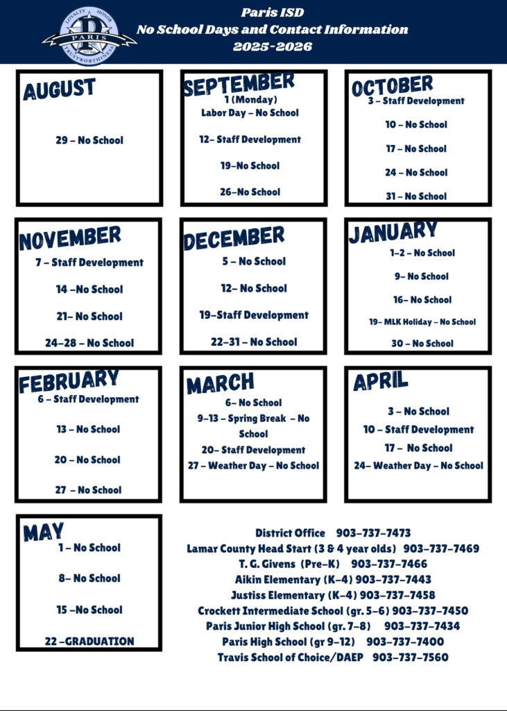 Paris ISD Essential Information for 2025-2026 school year - MyParisTexas